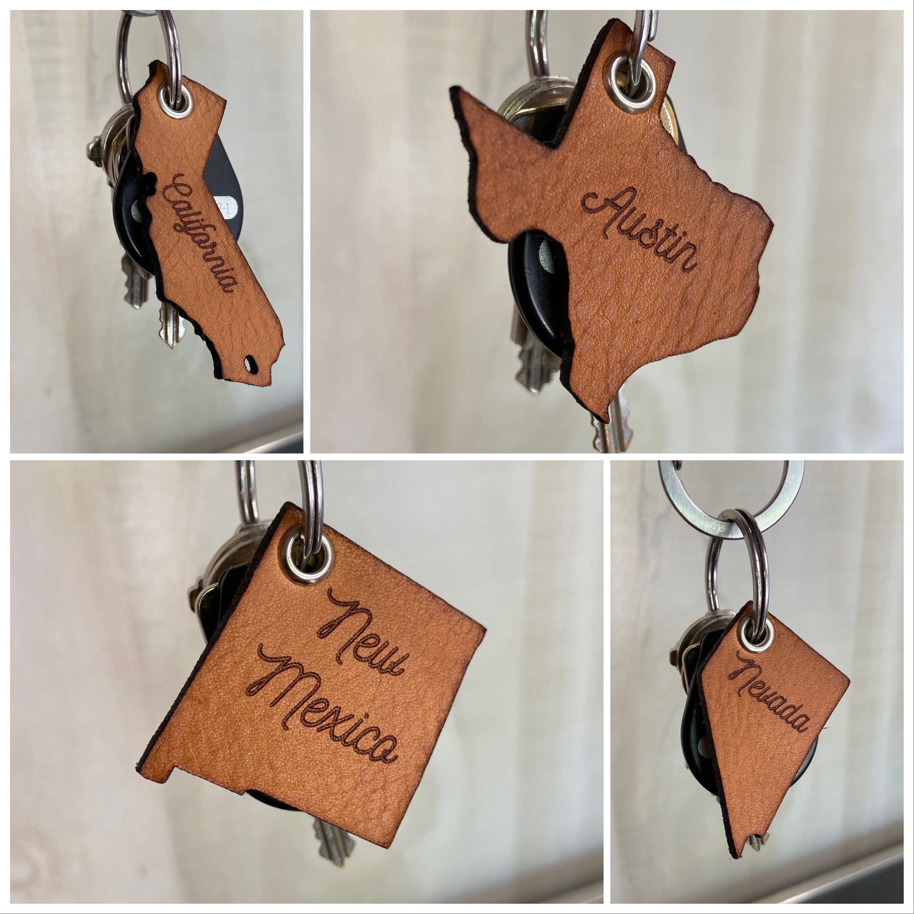 Personalized State Key Chain - Handmade in Austin, Texas - Full Grain ...